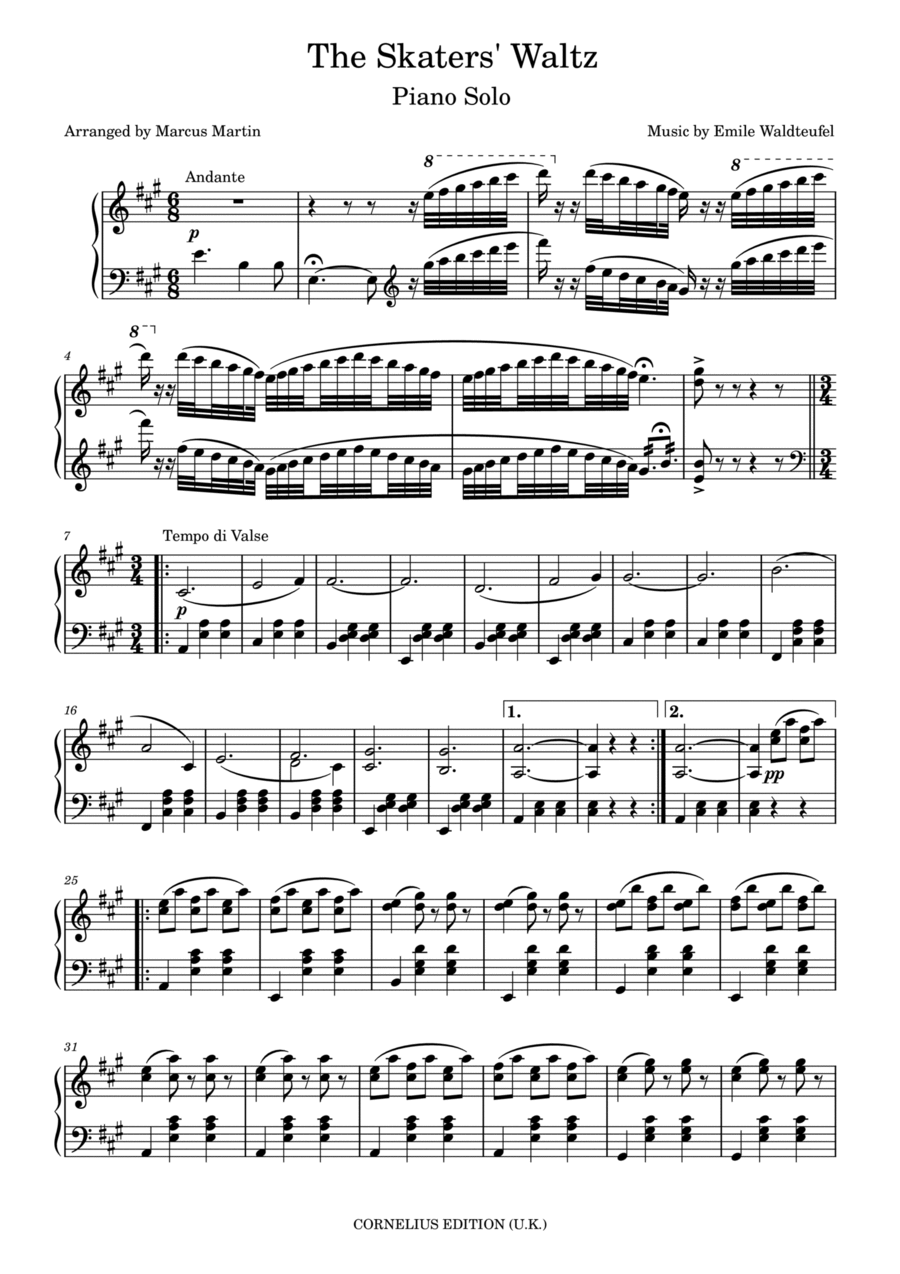 The Skater's Waltz by Emile Waldteufel - Piano Solo - Intermediate ...