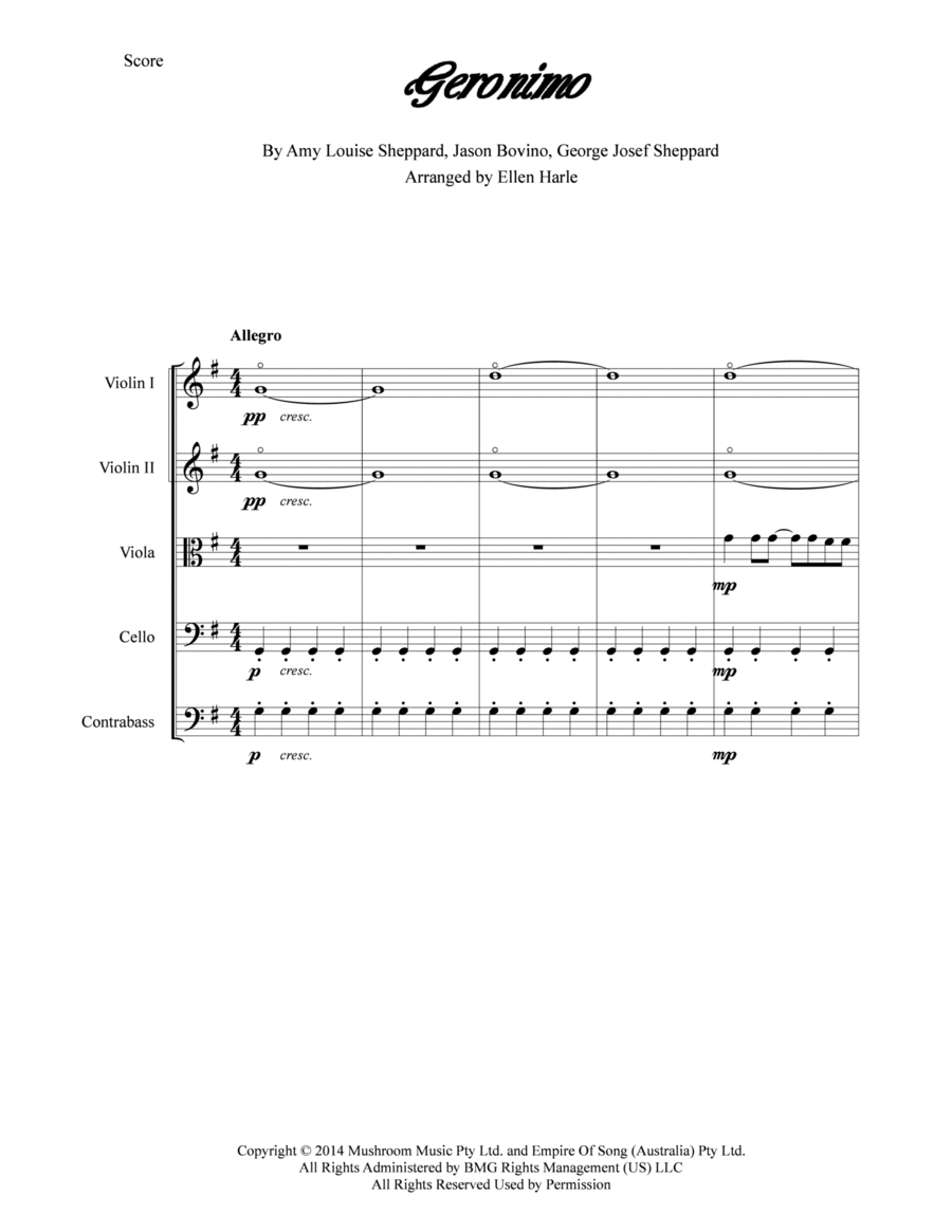 Geronimo by Sheppard - String Orchestra - Digital Sheet Music | Sheet ...