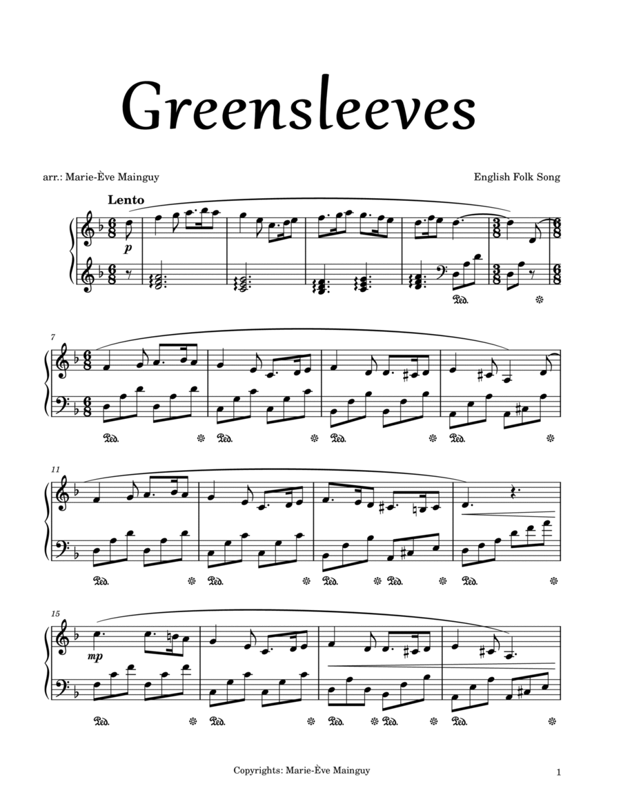 Greensleeves By Traditional Easy Piano Digital Sheet Music Sheet