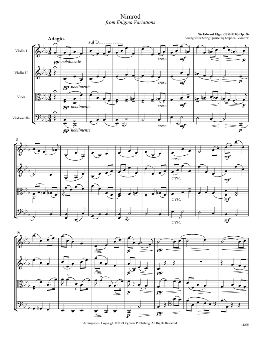 Nimrod, from Enigma Variations - String Quartet - Digital Sheet Music ...