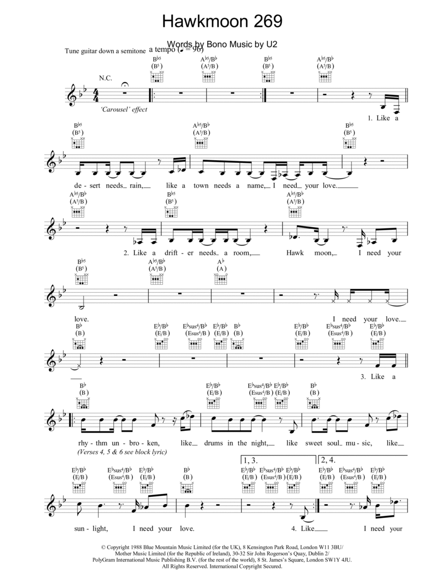 Hawkmoon 269 by U2 - Piano - Digital Sheet Music | Sheet Music Plus