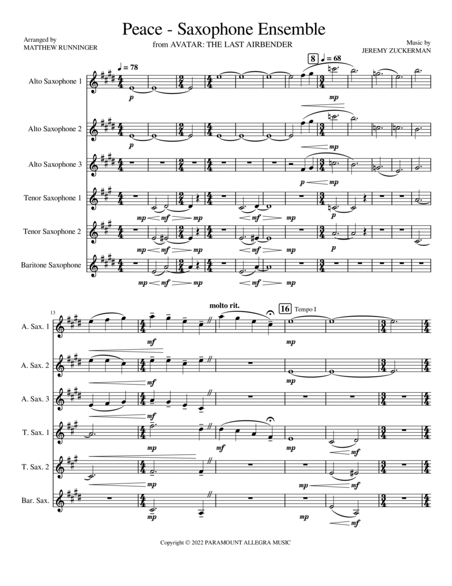 Avatar: The Last Airbender - Woodwind Ensemble - Digital Sheet Music ...