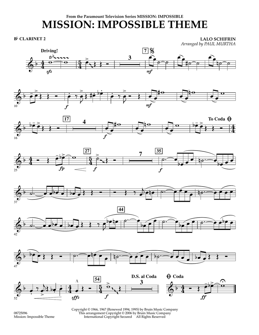 Mission: Impossible Theme - Bb Clarinet 2 by Paul Murtha - B-Flat ...