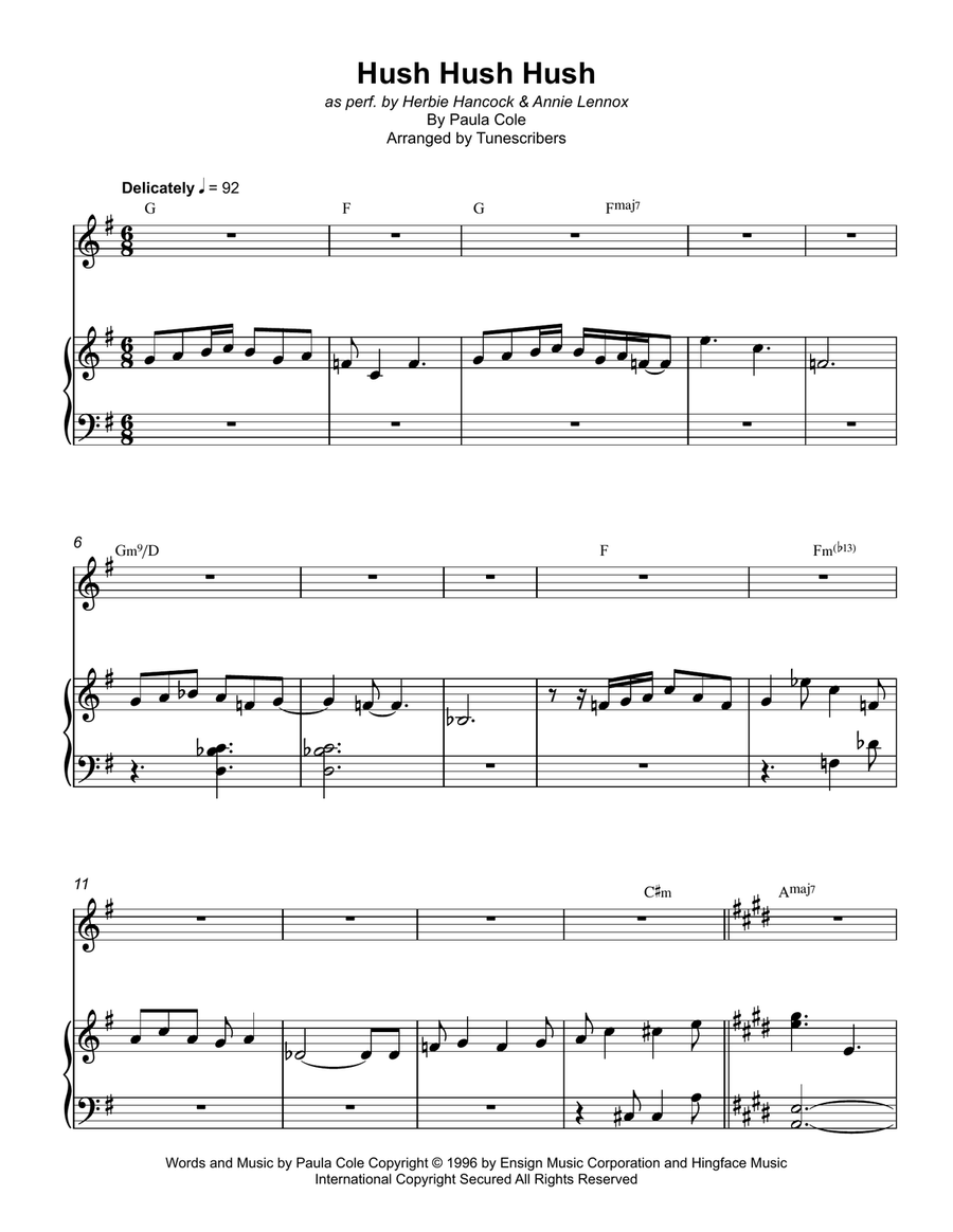 Hush Hush Hush - Voice, Piano, Vocal - Digital Sheet Music | Sheet ...