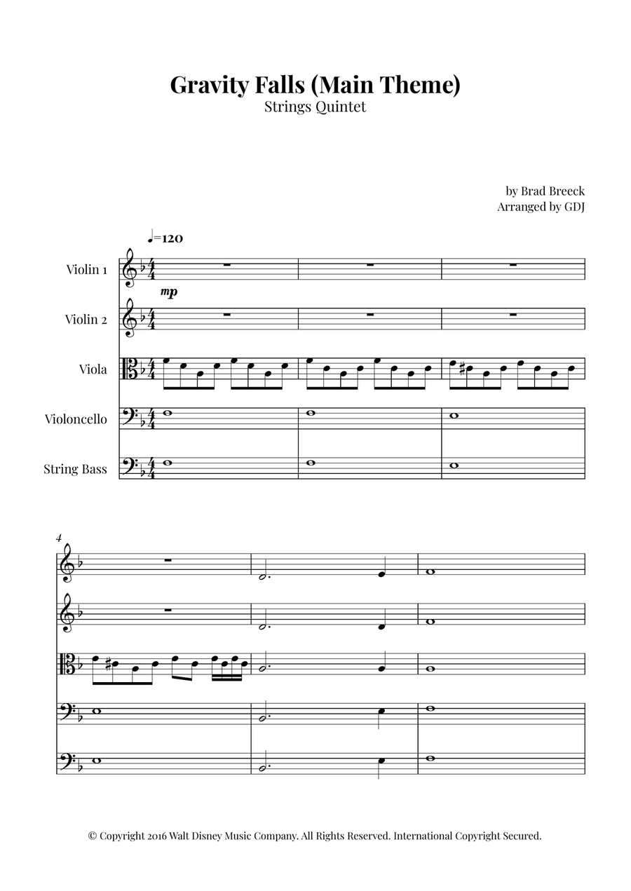 Gravity Falls (main Theme) - Cello, Double Bass, Viola - Beginning ...