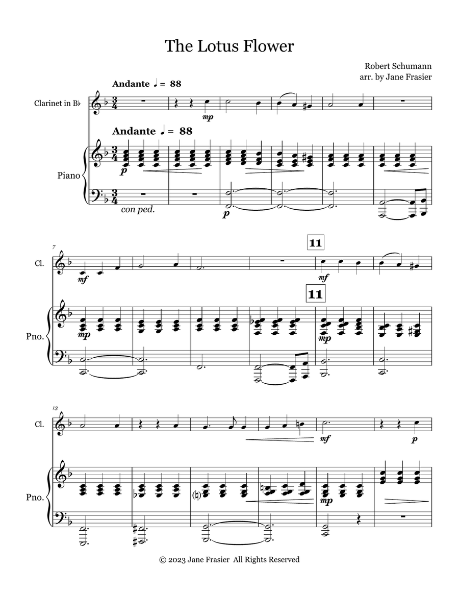 The Lotus Flower by Robert Schumann - Piano, Clarinet Solo - Digital ...