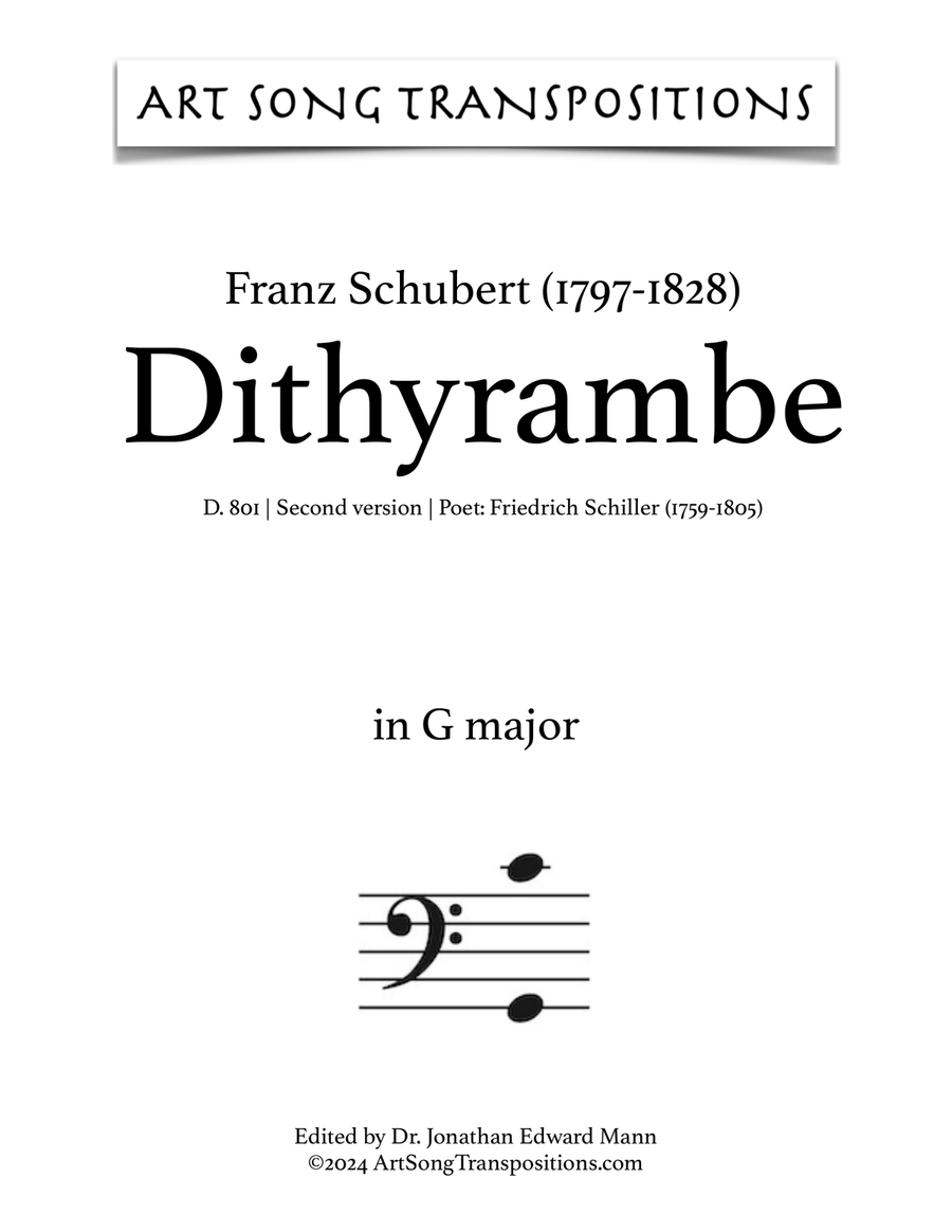 SCHUBERT: Dithyrambe, D. 801 (second version, transposed to G major) by ...