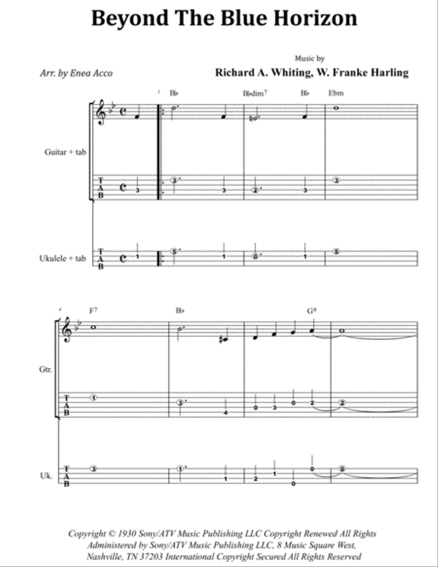 Beyond The Blue Horizon by Richard A. Whiting - Guitar Tablature ...