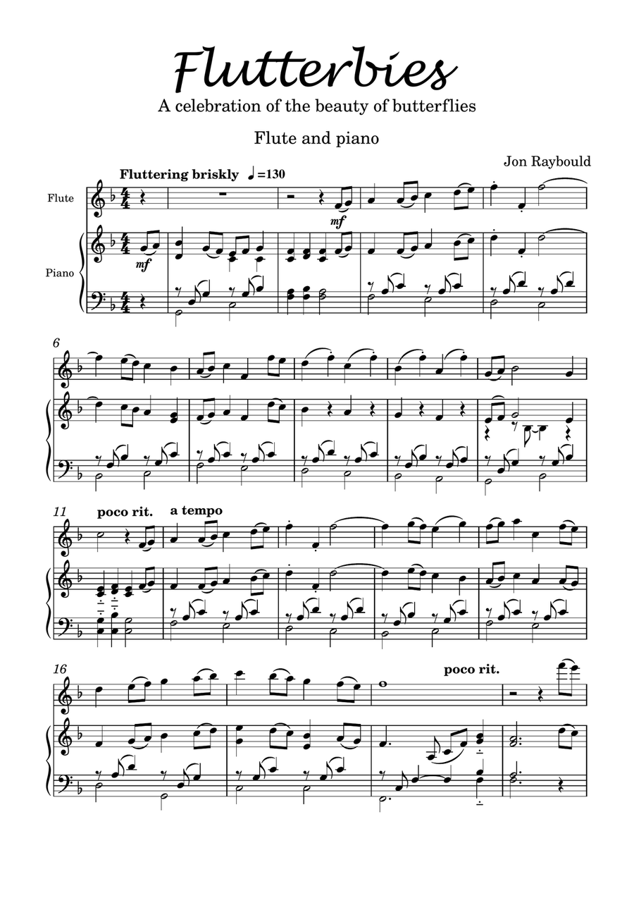 Flutterbies - Piano, Flute Solo - Early Intermediate Digital Sheet ...