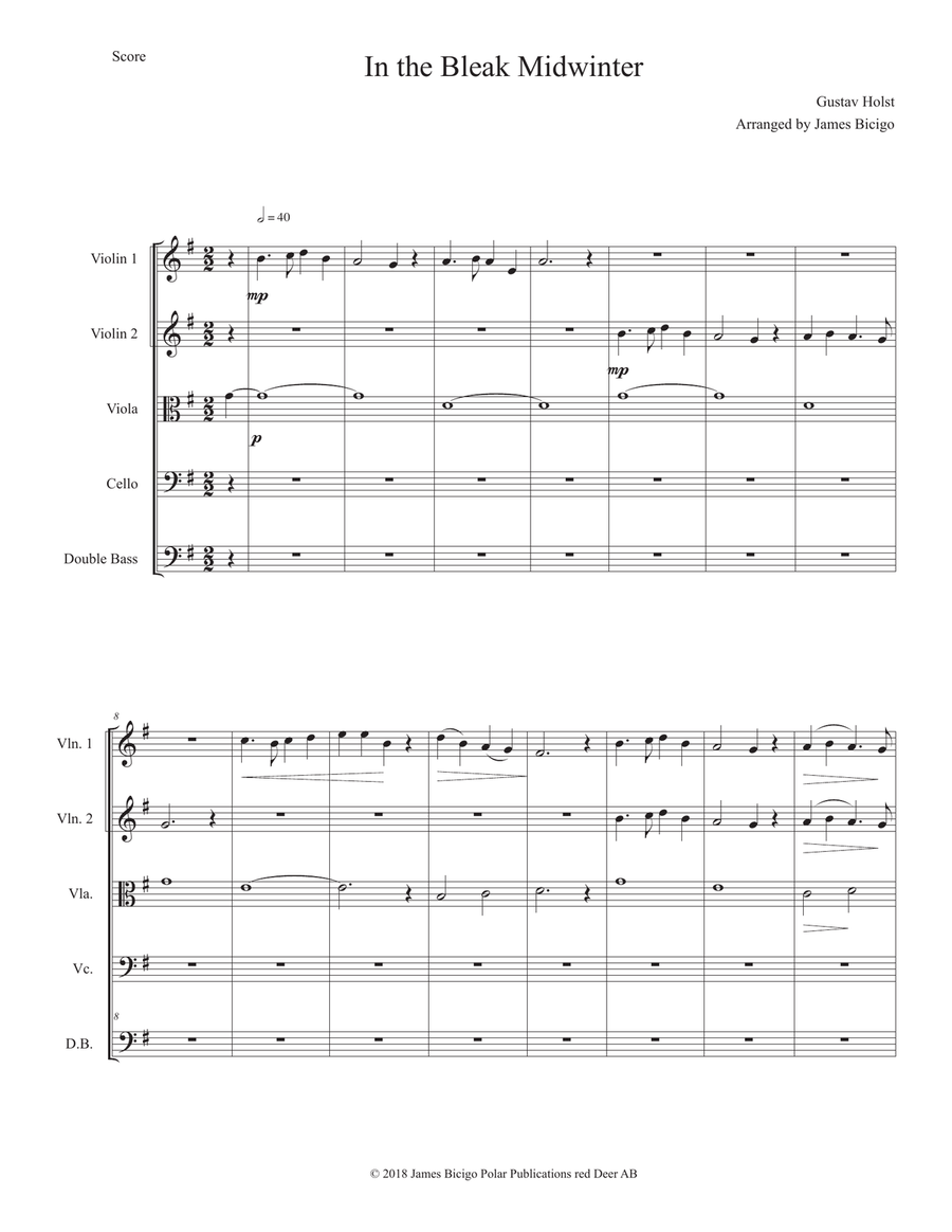 In The Bleak Midwinter String Orchestra Digital Sheet Music Sheet