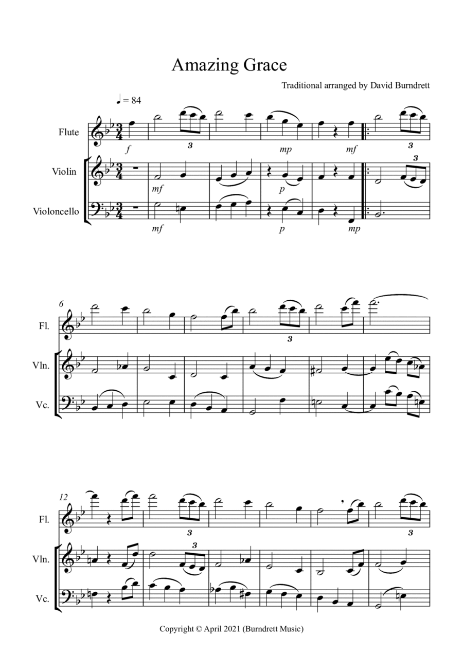 Amazing Grace for Flute, Violin and Cello Trio by Traditional - Flute ...