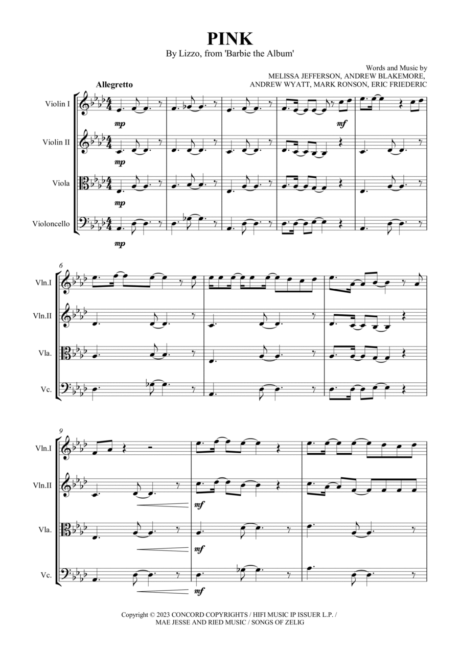 Pink by Lizzo - Cello, Viola, Violin - Intermediate Digital Sheet Music ...