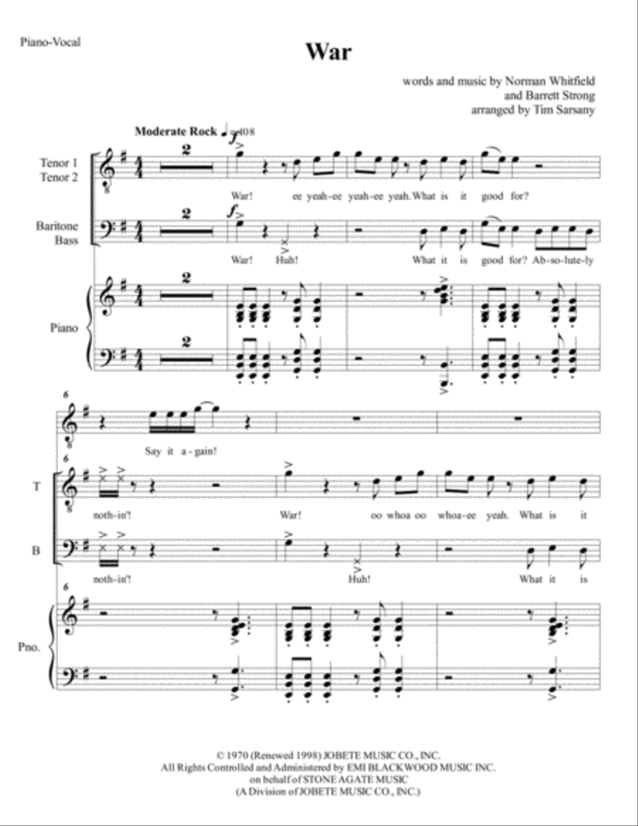 War by The Temptations - TTBB - Digital Sheet Music | Sheet Music Plus