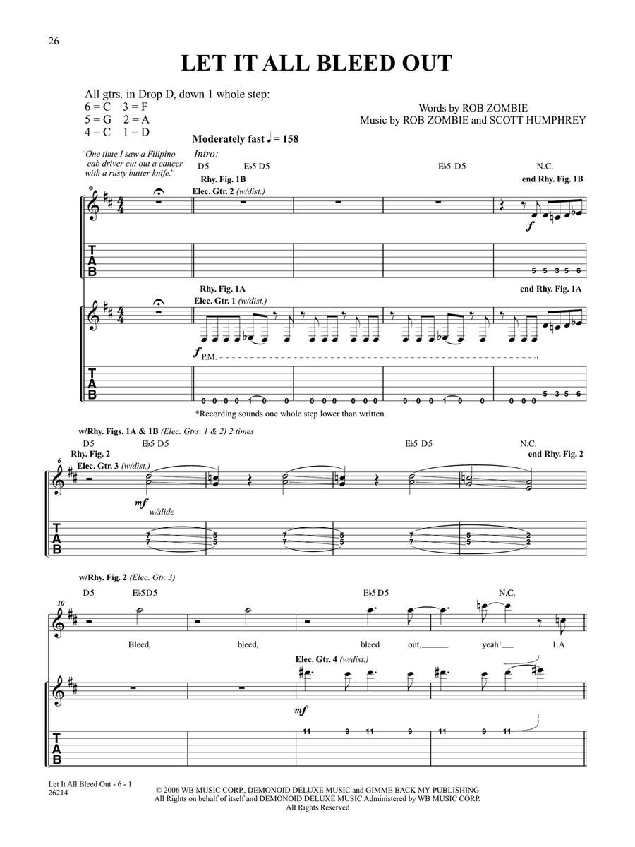 Let It All Bleed Out by Rob Zombie - Electric Guitar, Guitar Tablature ...