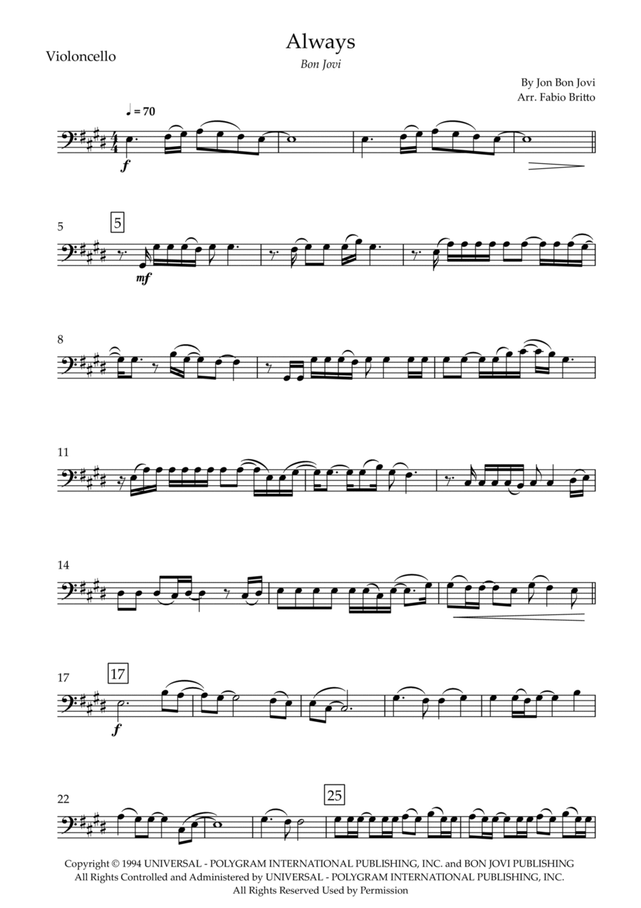 Always by Bon Jovi - Cello Solo - Digital Sheet Music | Sheet Music Plus