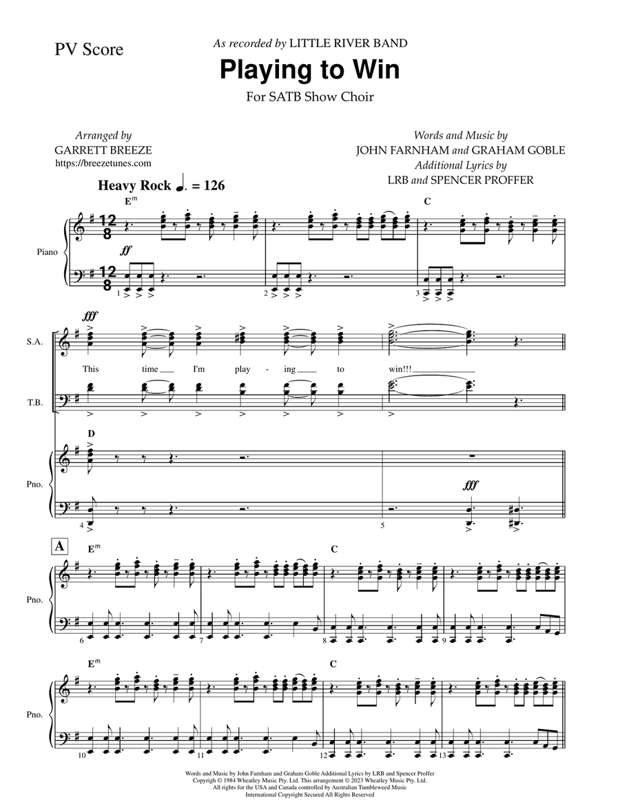 Playing To Win by John Farnham - 4-Part - Digital Sheet Music | Sheet ...