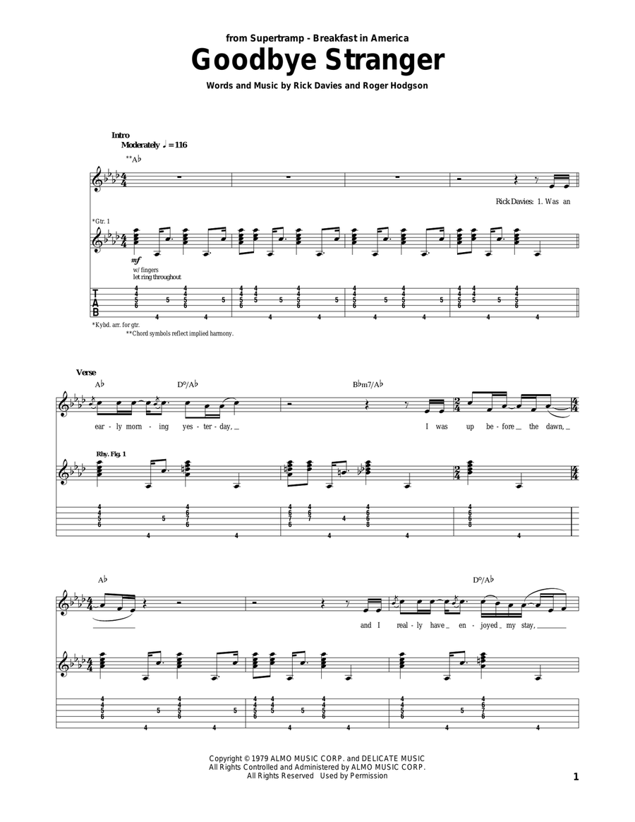 Goodbye Stranger by Supertramp - Acoustic Guitar, Electric Guitar ...