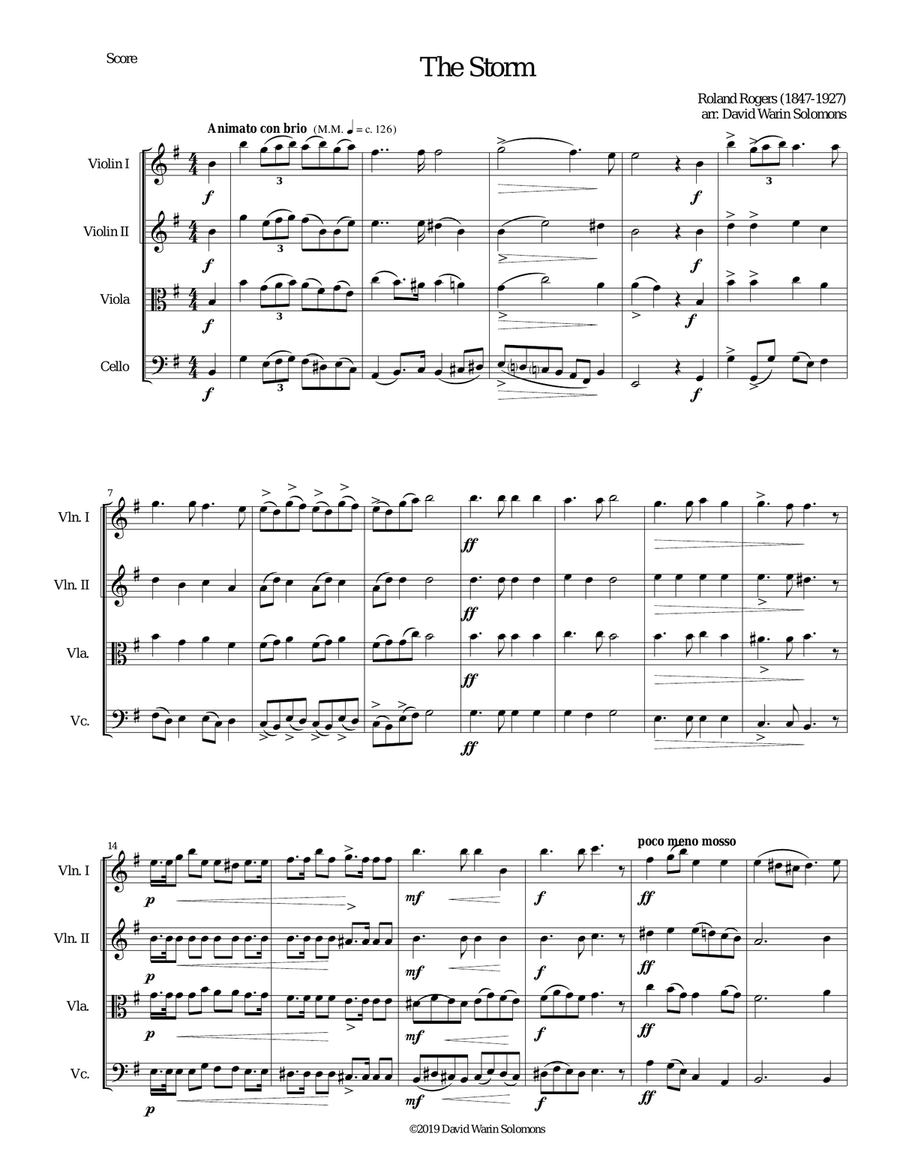 The Storm arranged for string quartet by David Warin Solomons - Cello ...