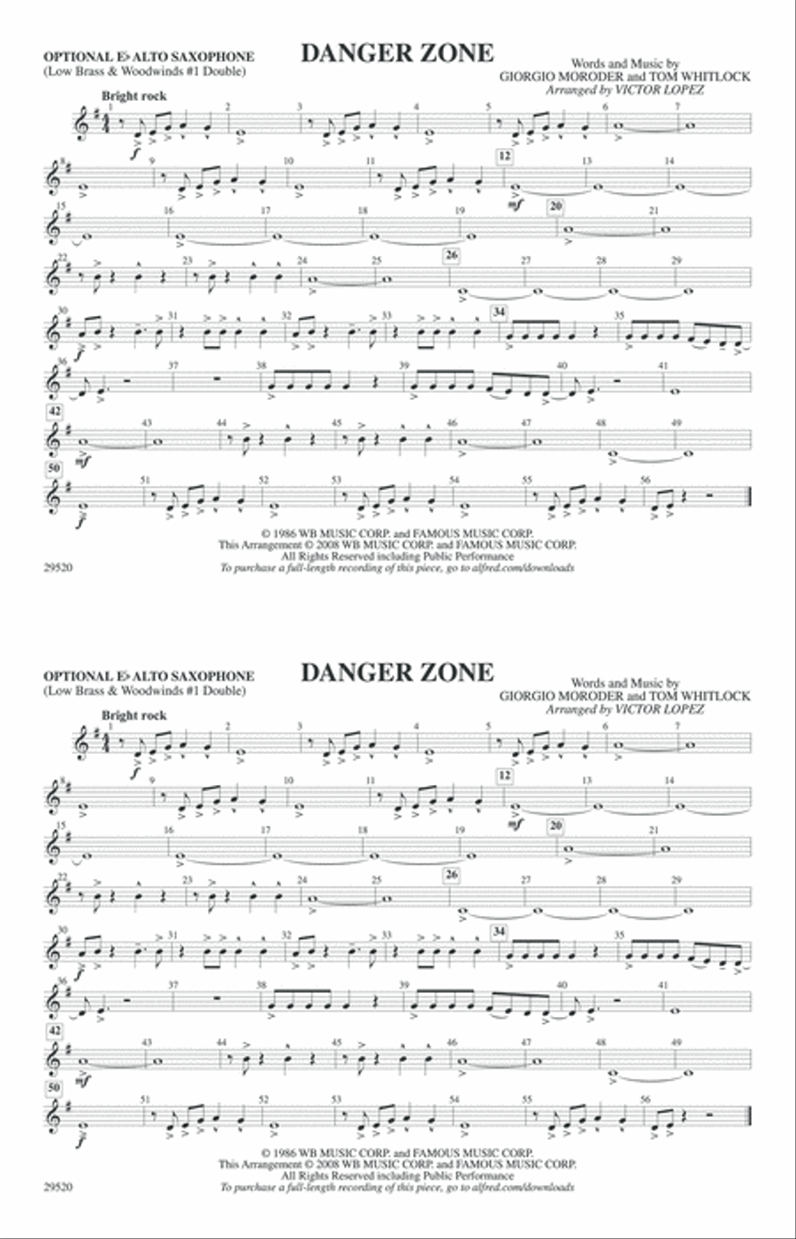 Danger Zone: Optional Alto Sax - Marching Band - Digital Sheet Music ...