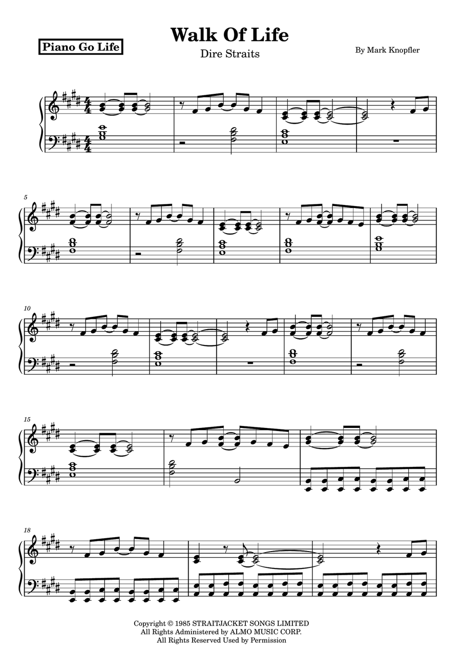 Walk Of Life by Dire Straits - Piano Solo - Digital Sheet Music | Sheet ...