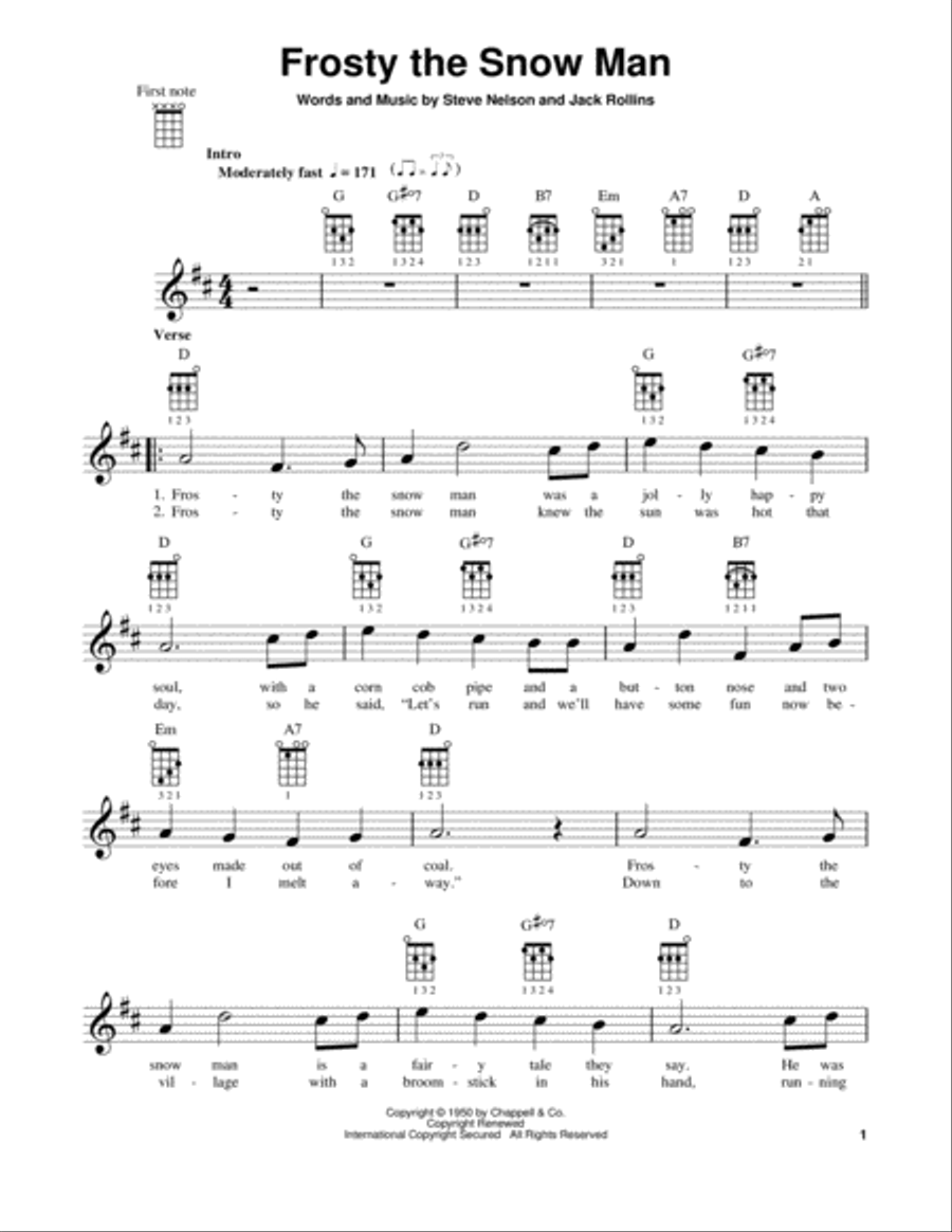 Frosty The Snow Man by Gene Autry - Ukulele - Digital Sheet Music ...
