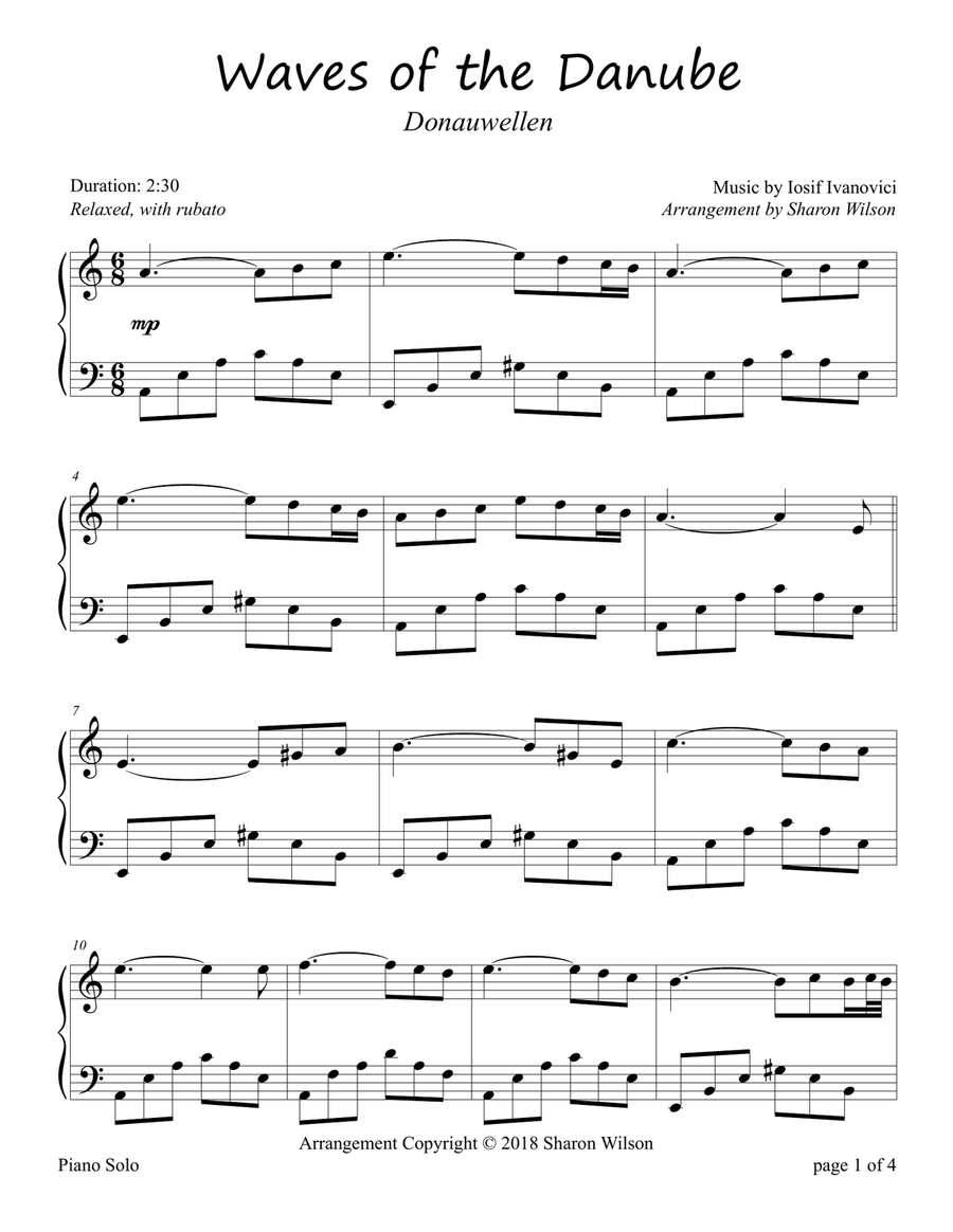 Waves of the Danube by Sharon Wilson - Piano Solo - Digital Sheet Music ...