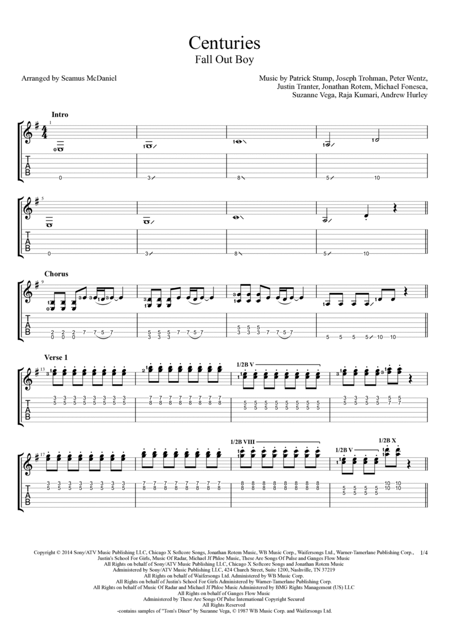 Centuries by Fall Out Boy - Electric Guitar - Digital Sheet Music ...