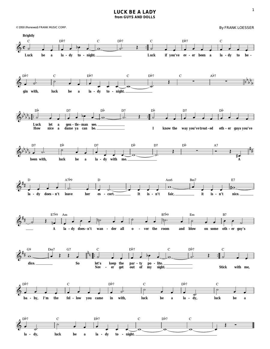 Luck Be A Lady - Electric Guitar, Piano, C Instrument - Digital Sheet ...