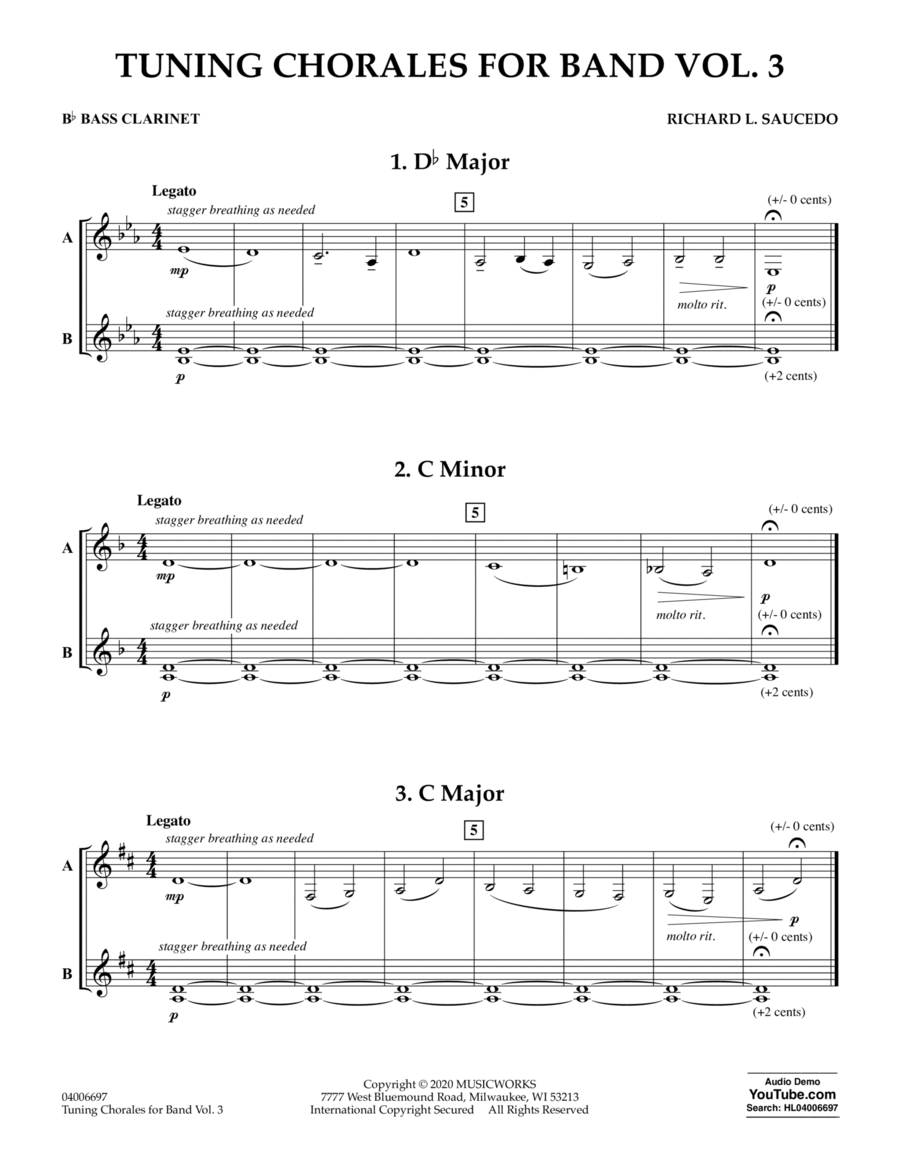 Tuning Chorales for Band Vol. 3 - Bb Bass Clarinet by Richard L ...