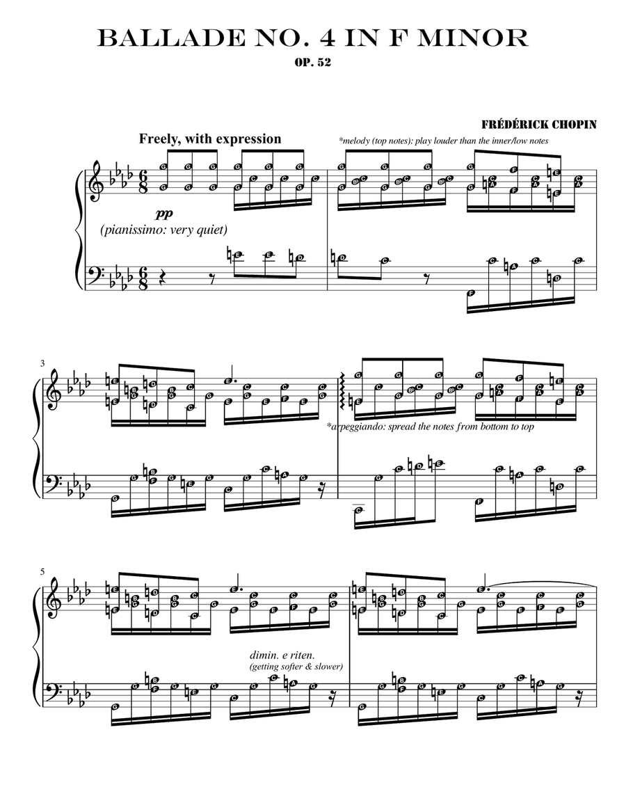 Ballade No. 4 in F minor (Chopin) | With Note Names & Terms Meaning by ...