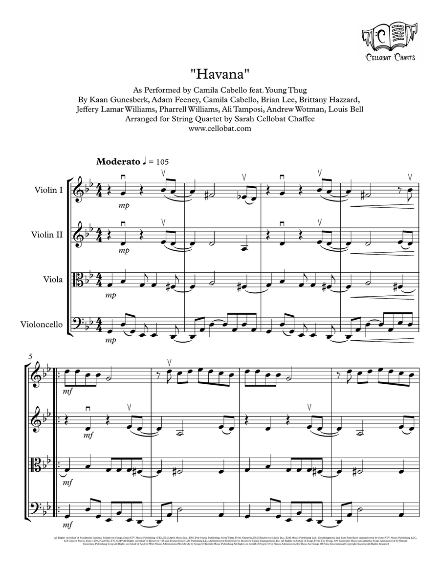 Havana by Camila Cabello - Cello, Viola, Violin - Digital Sheet Music ...