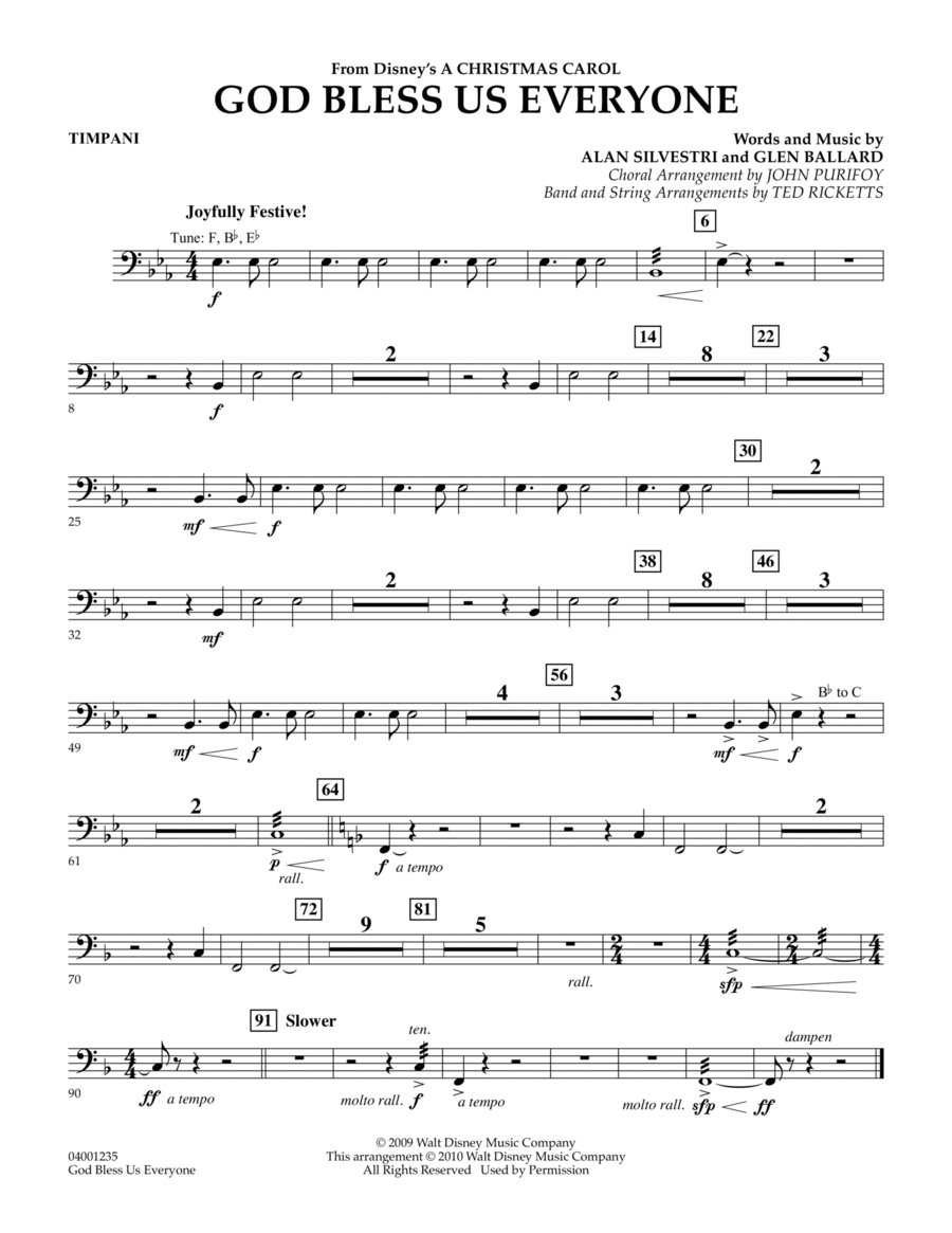 God Bless Us Everyone Timpani By Andrea Bocelli Concert Band