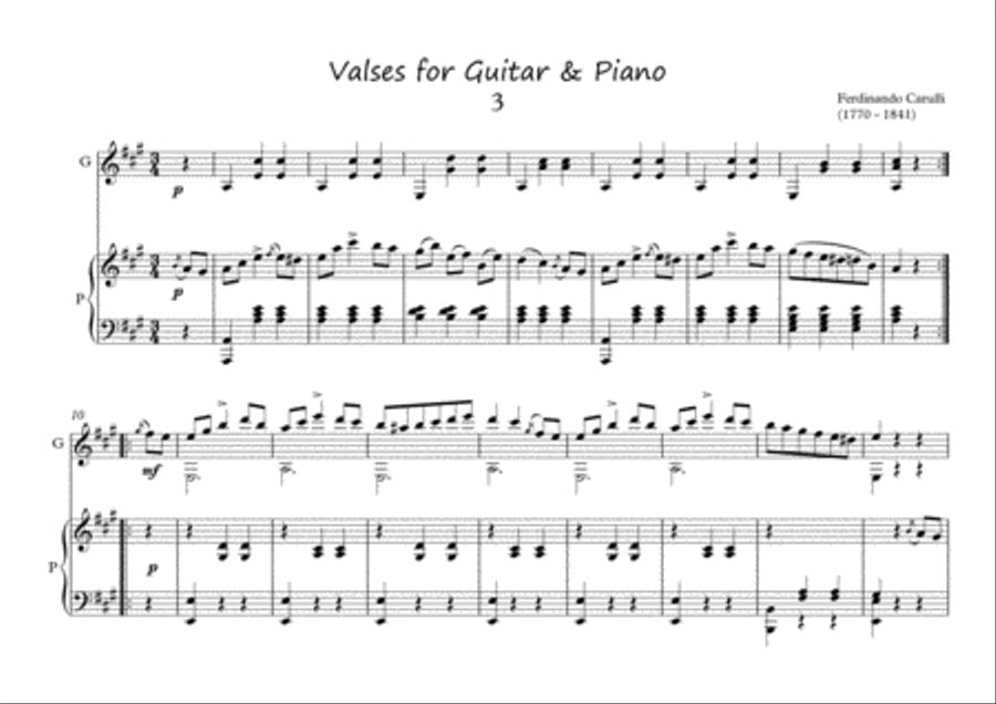 Valses for Guitar and Piano duet by Ferdinando Carulli - Acoustic ...