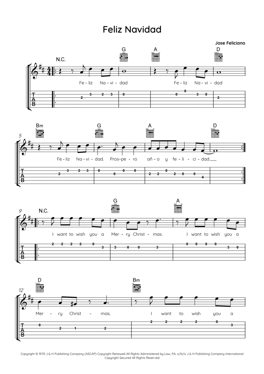 Feliz Navidad by Clay Walker - Guitar Tablature, Easy Guitar - Digital ...