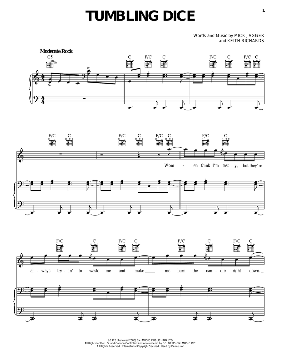 Tumbling Dice by The Rolling Stones - Acoustic Guitar, Voice, Piano ...