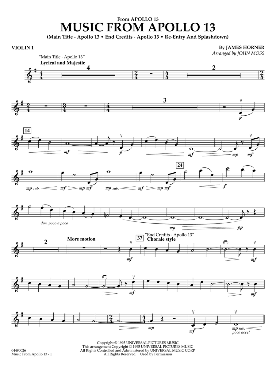 Music from Apollo 13 (arr. John Moss) - Violin 1 by James Horner - Full ...