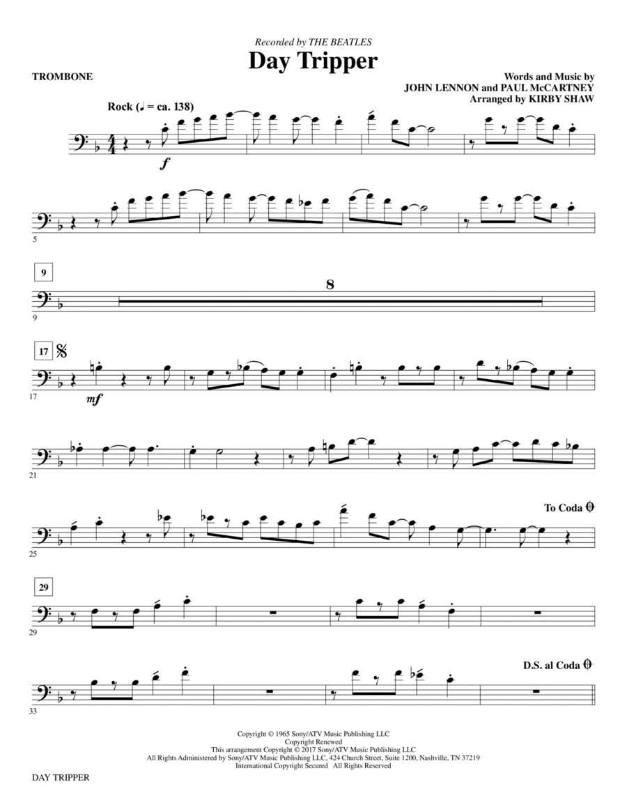 Day Tripper - Trombone by The Beatles - Choir - Digital Sheet Music ...