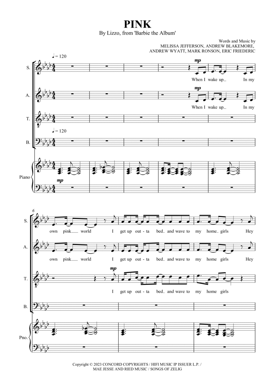 Pink by Lizzo - 4-Part - Digital Sheet Music | Sheet Music Plus
