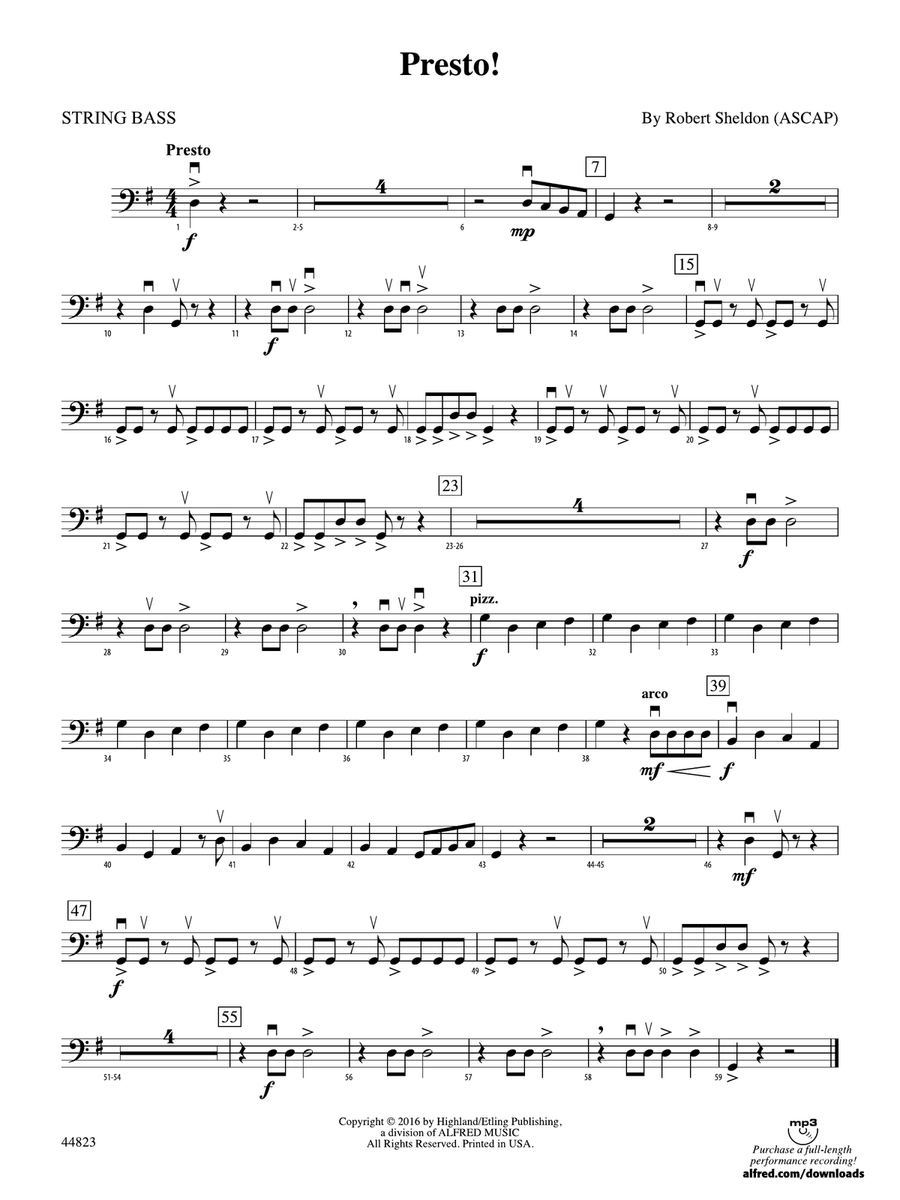 Presto!: String Bass by Robert Sheldon - String Orchestra - Digital ...