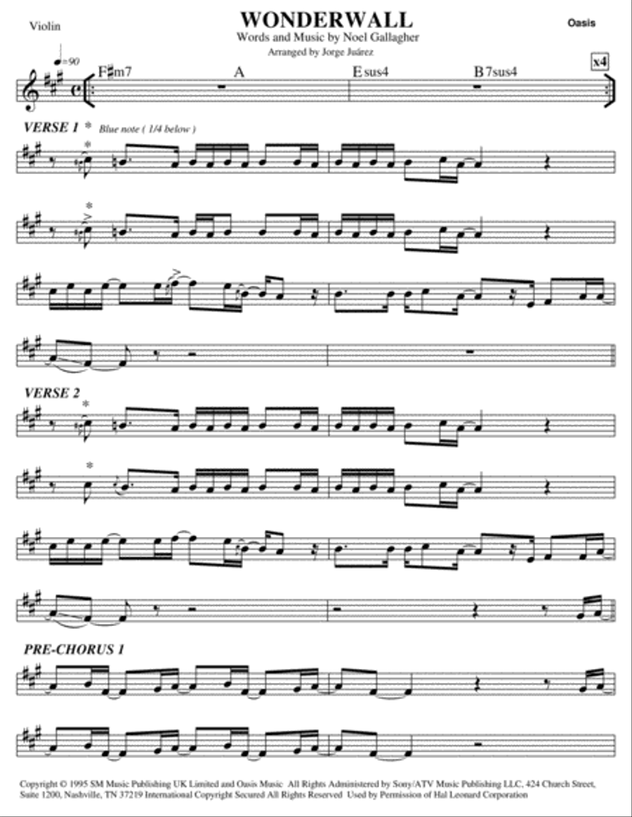 Wonderwall by Oasis - Violin Solo - Digital Sheet Music | Sheet Music Plus