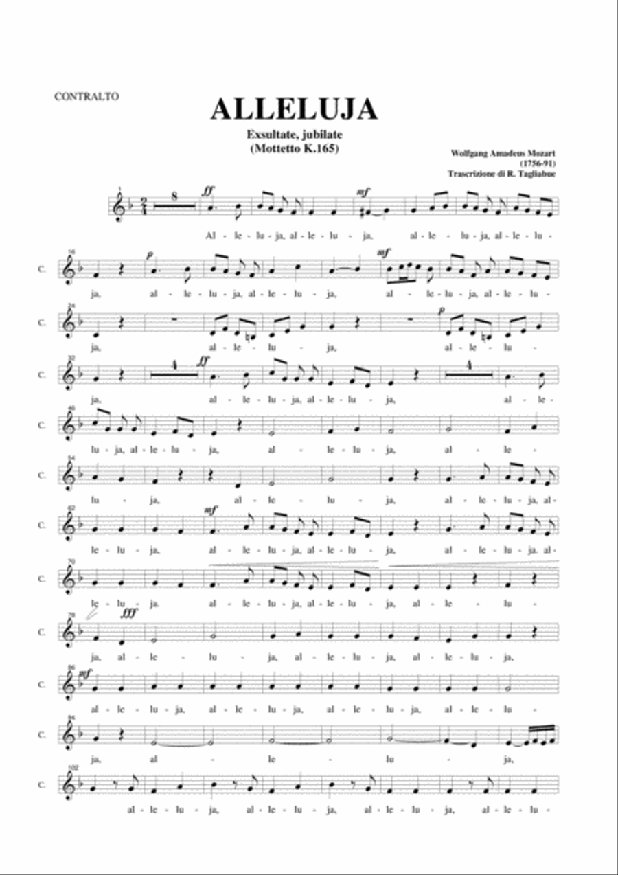 ALLELUJA (Exsultate, jubilate K.165) W.A.Mozart - Arr. for SATB Choir ...