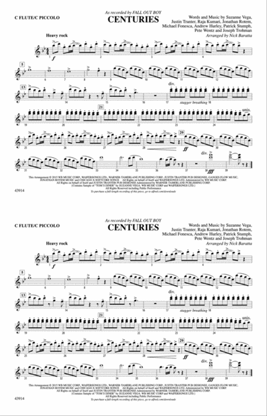 Centuries: Flute by Fall Out Boy - Marching Band - Digital Sheet Music ...