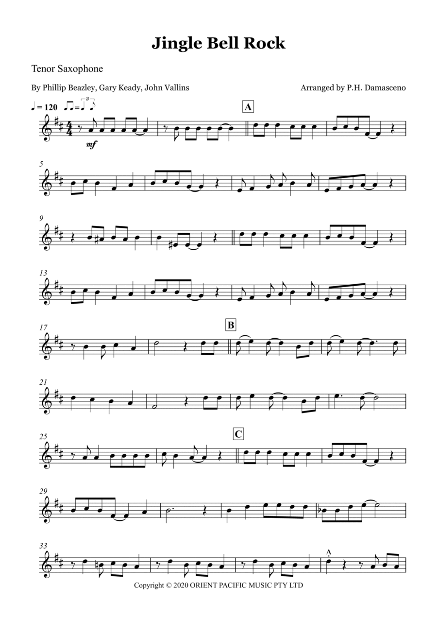 Jingle Bell Rock By John Vallins Tenor Saxophone Digital Sheet