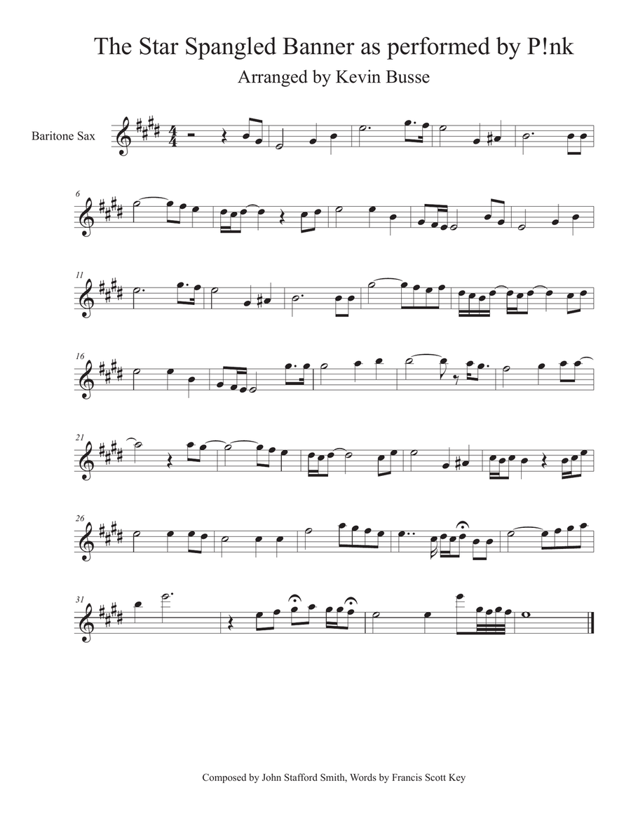 The Star Spangled Banner as performed by P!nk - Bari Sax - Baritone ...