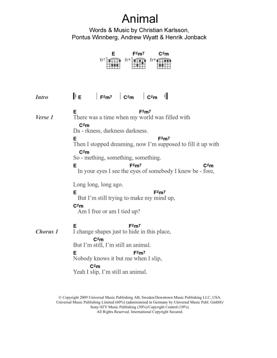Animal - Acoustic Guitar, Electric Guitar, Easy Guitar - Digital Sheet ...