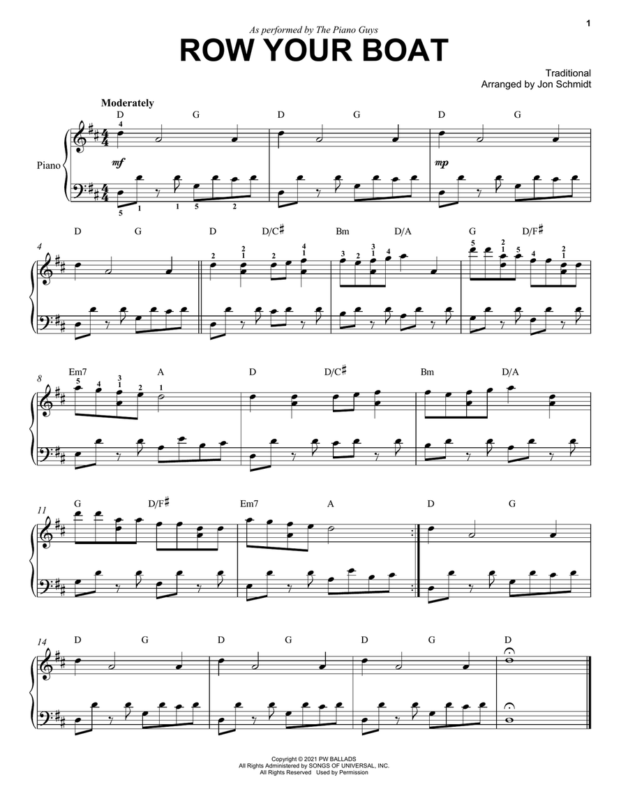 Row Row Row Your Boat by The Piano Guys - Piano Solo - Digital Sheet ...