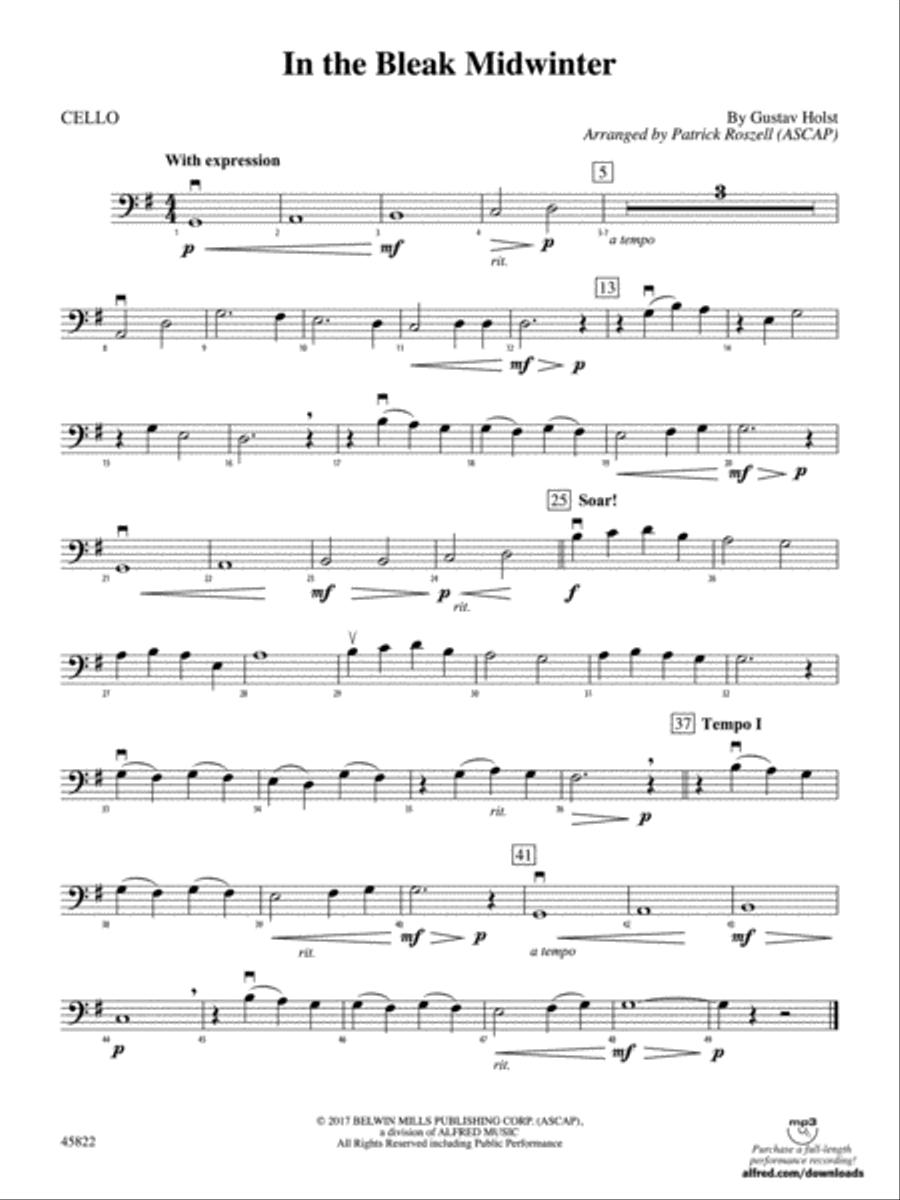 In The Bleak Midwinter Cello String Orchestra Digital Sheet Music
