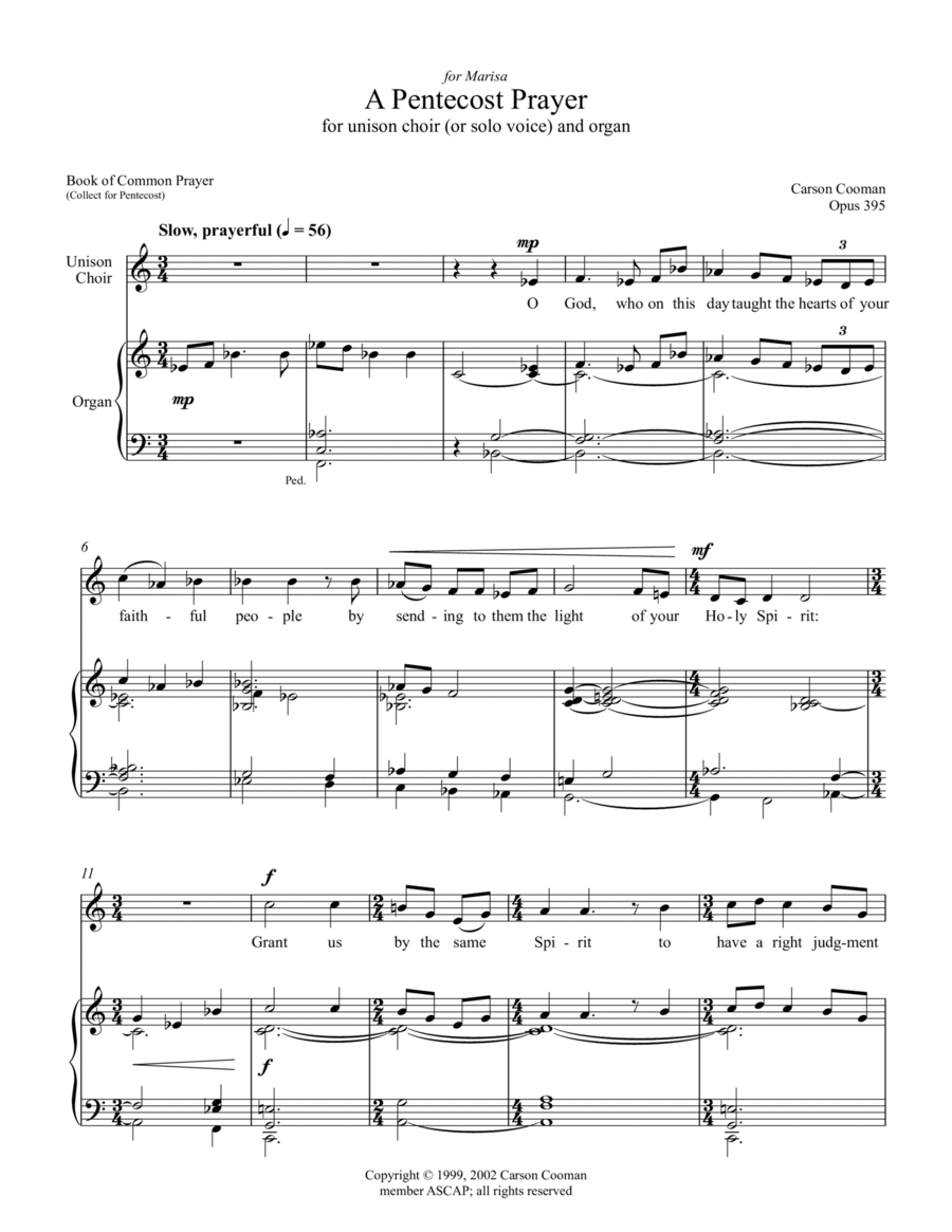 A Pentecost Prayer by Carson Cooman - High Voice - Digital Sheet Music ...