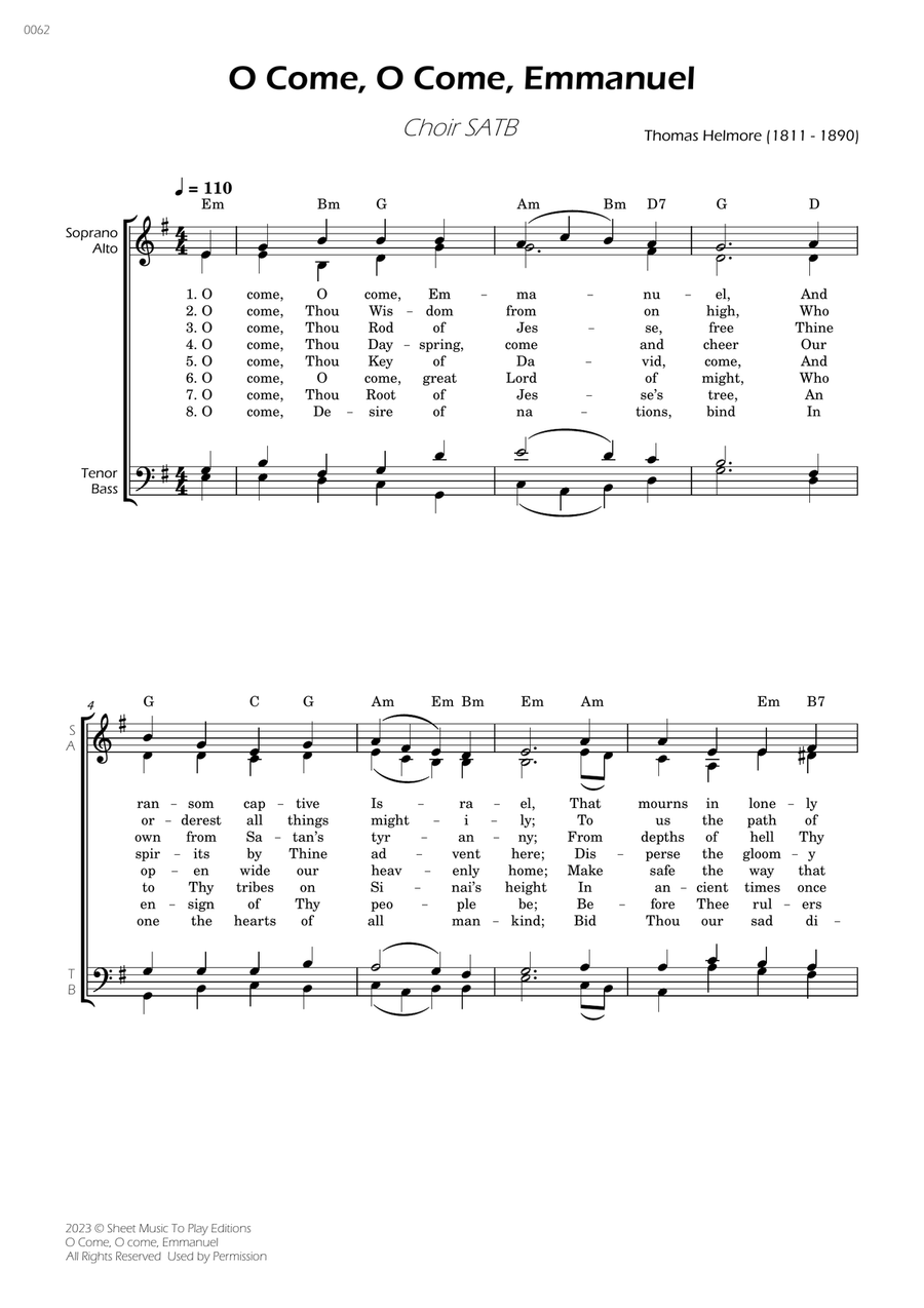 O Come, O Come, Emmanuel - Choir SATB - W/Chords by Thomas Helmore - 4 ...