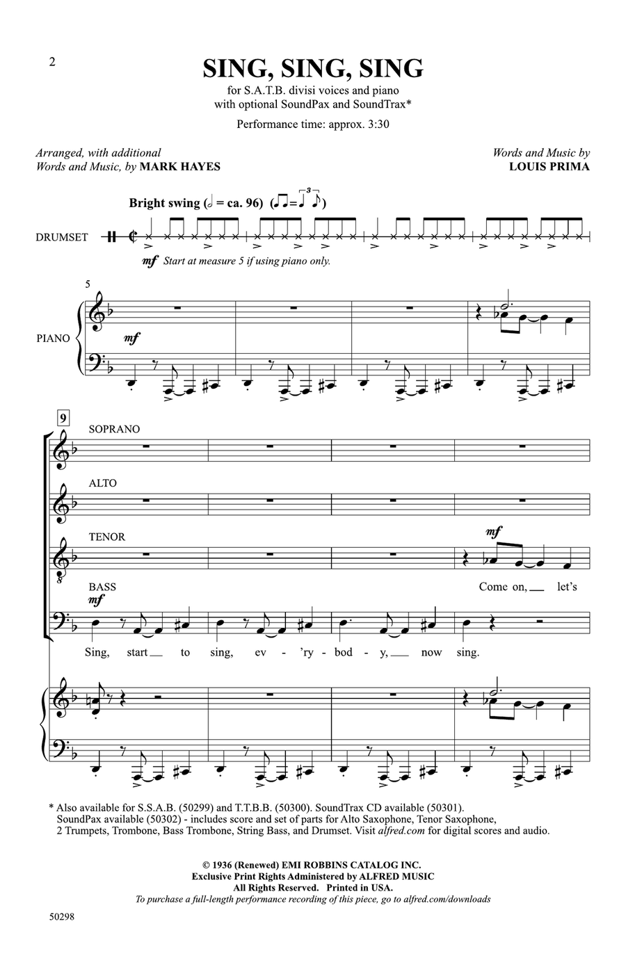 Sing, Sing, Sing by Louis Prima - Choir, Choir - Digital Sheet Music ...